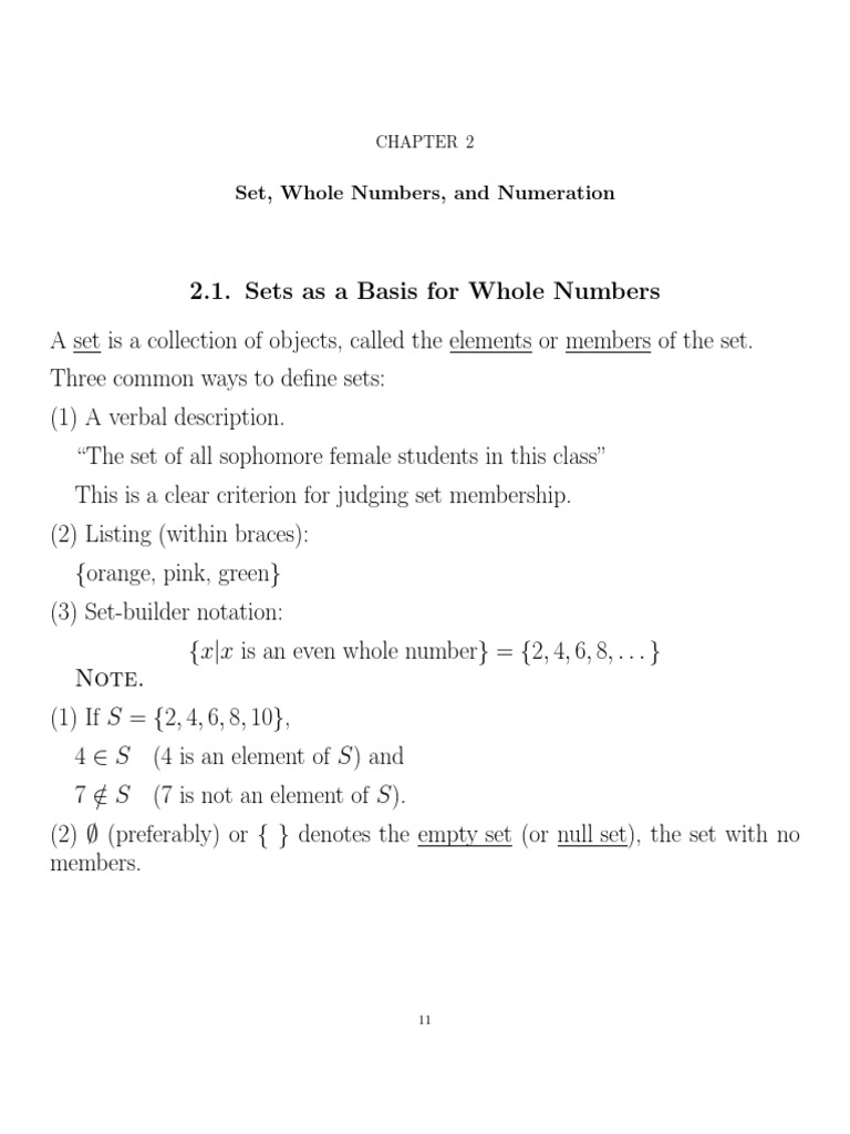 A Comprehensive Overview of Sets, Whole Numbers, Numeration Systems, and Their Fundamental ...