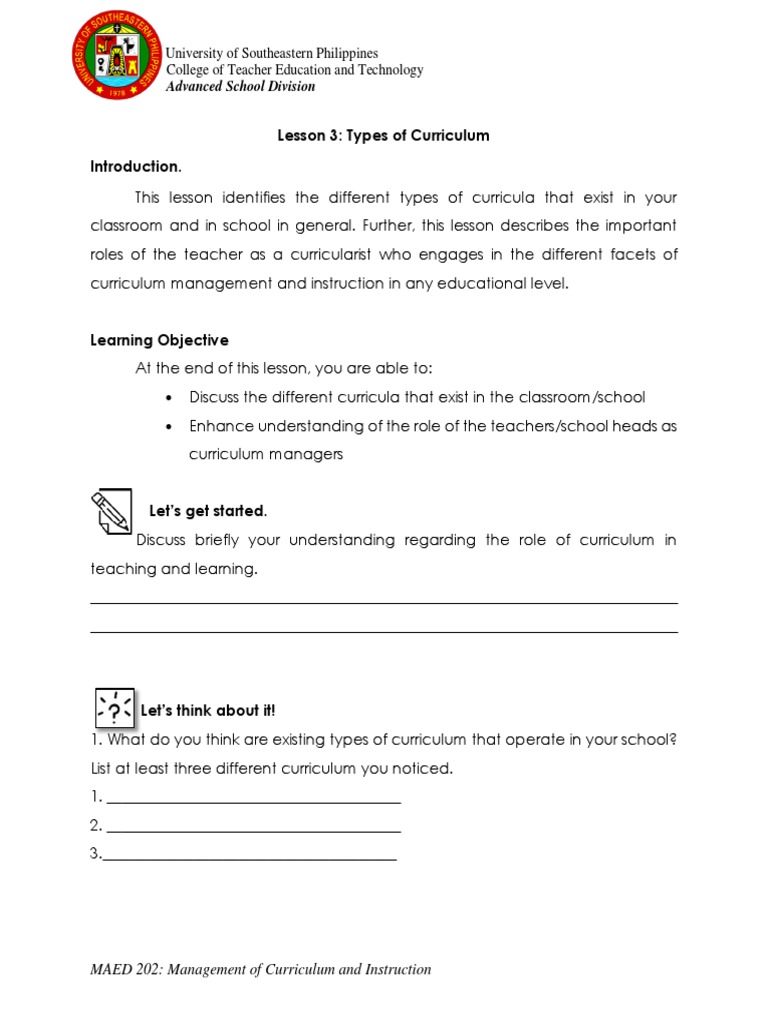 Lesson 3 - MAED 202 | Download Free PDF | Curriculum | Teachers