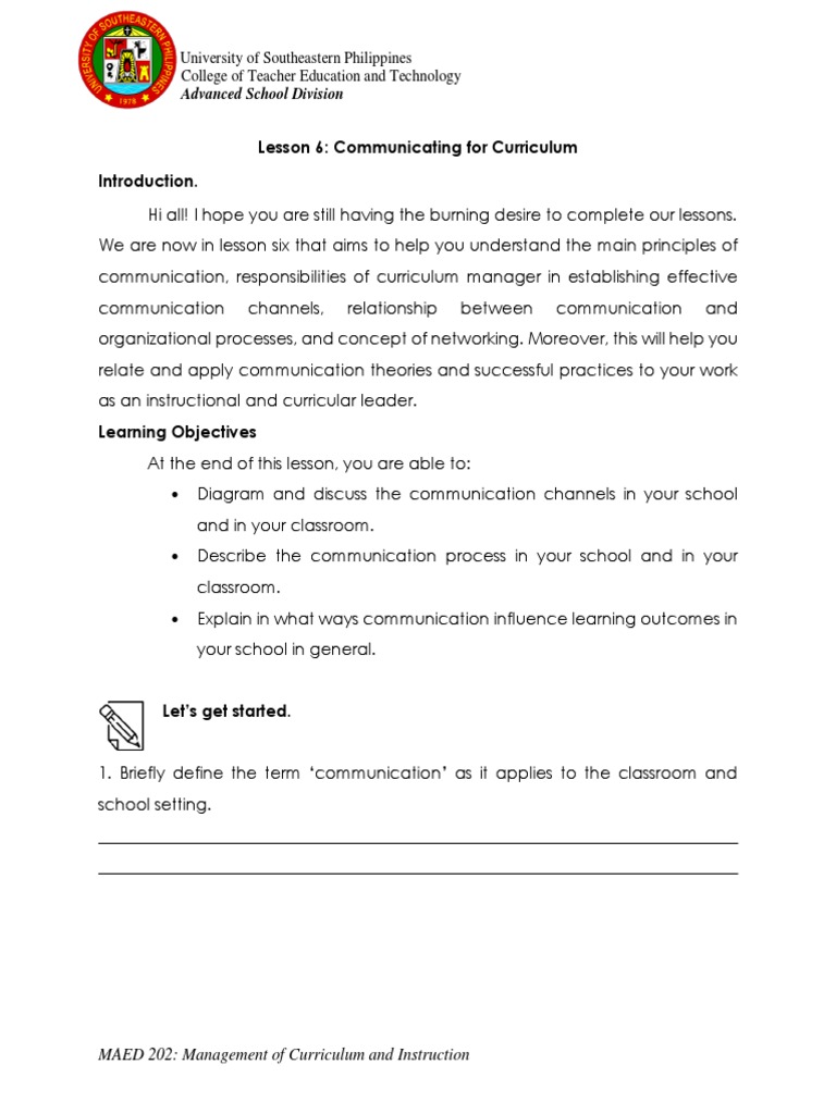 Lesson 6 - MAED 202 | Download Free PDF | Communication | Curriculum