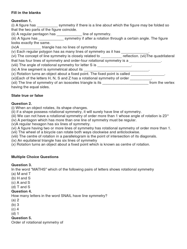 CBSE 7 Symmetry WS1 | PDF | Triangle | Shape