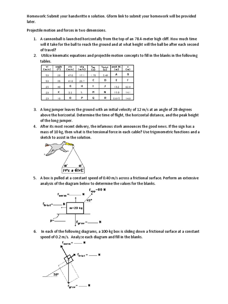 Homework Projectile Motion and Forces in Two Dimensions | PDF ...