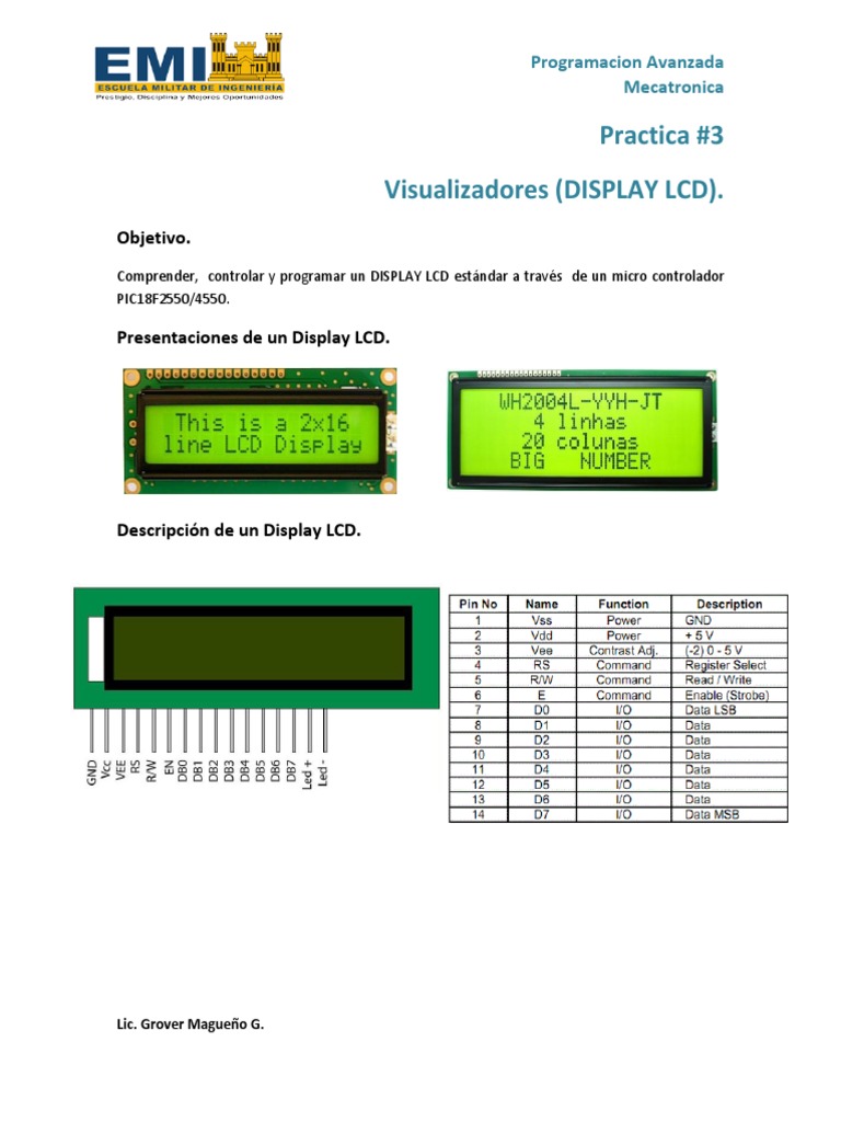 Practica #3 Visualizadores (DISPLAY LCD) .: Objetivo | PDF | Pantalla ...