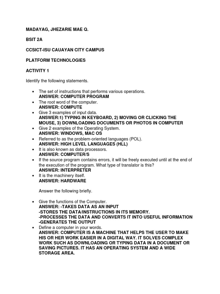 PLATFORM TECH - Activity 1 | PDF