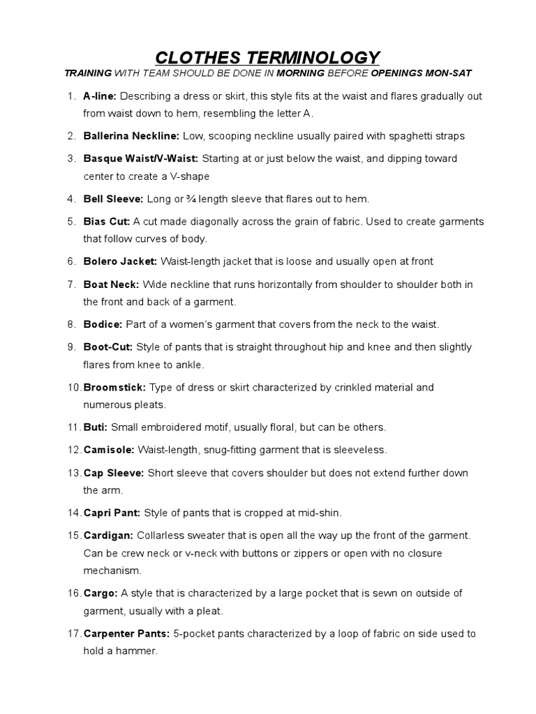 Clothes Terminology | PDF | Seam (Sewing) | Dress