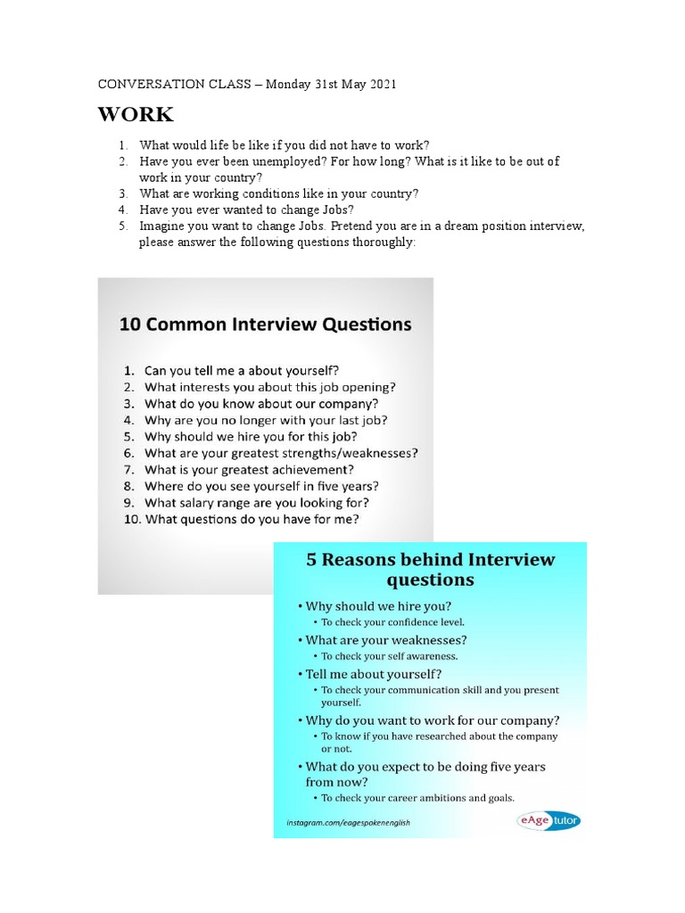 CONVERSATION CLASS - May 31 ST 2021 | PDF | Career & Growth
