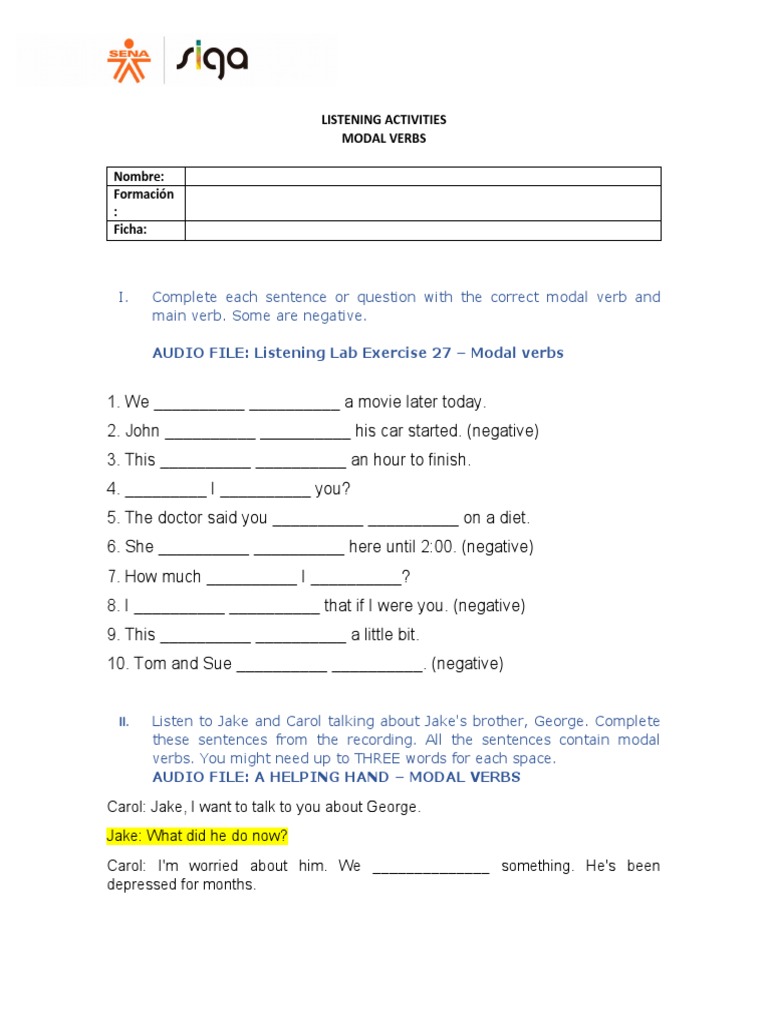 Listening Activities - Modal Verbs | PDF | Verb | Grammar