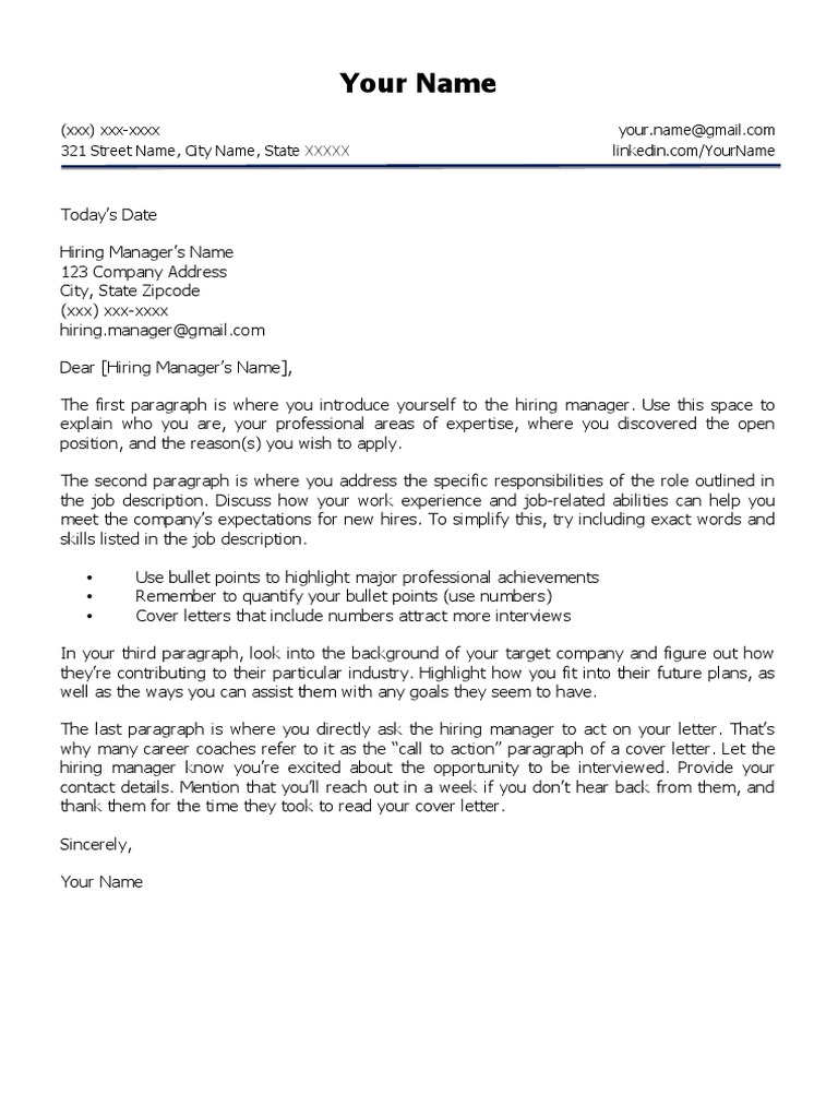 Minimalist Cover Letter Template Black White | PDF