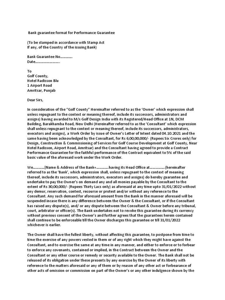 Bank Guarantee Format For Performance Guarantee | PDF | Guarantee ...