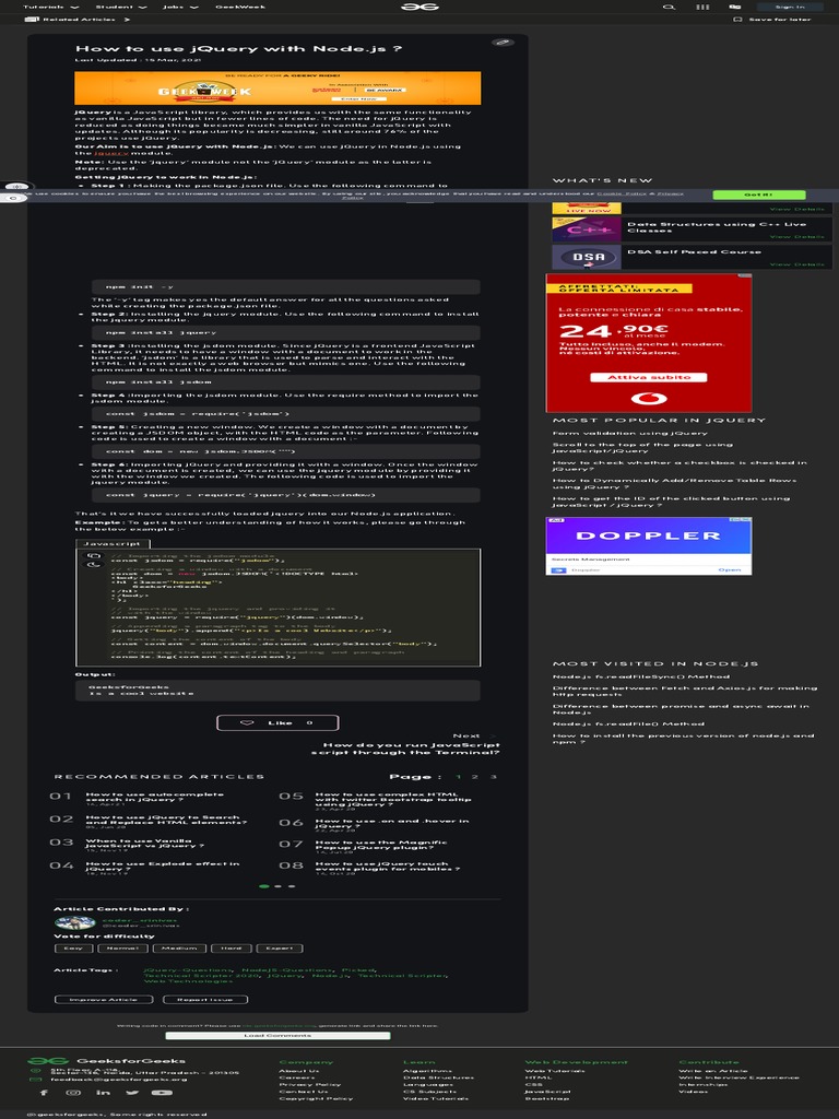 How To Use Jquery With Node - Js - GeeksforGeeks | PDF | J Query | Document Object Model