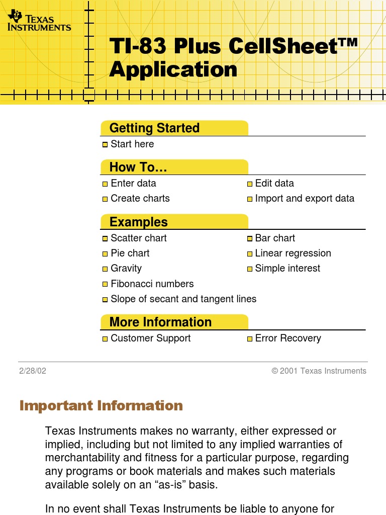 Cell Sheet FOR THE TI CALCULATOR | PDF | Spreadsheet | Computing