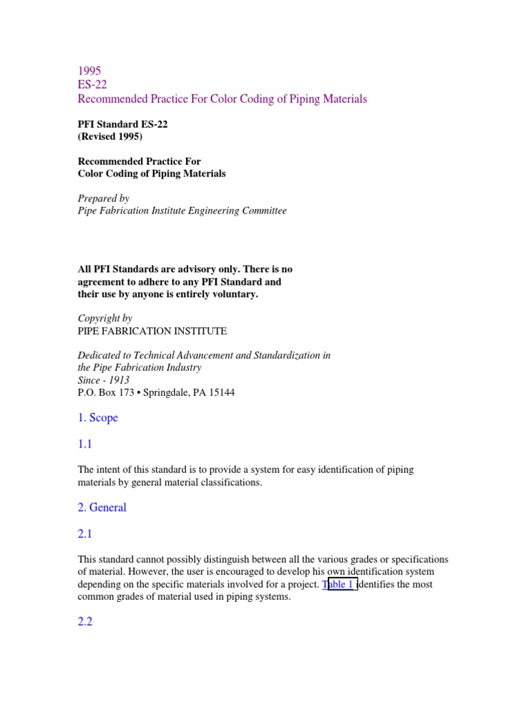 ES 22 Color Coding of Piping Materials | PDF | Pipe (Fluid Conveyance ...