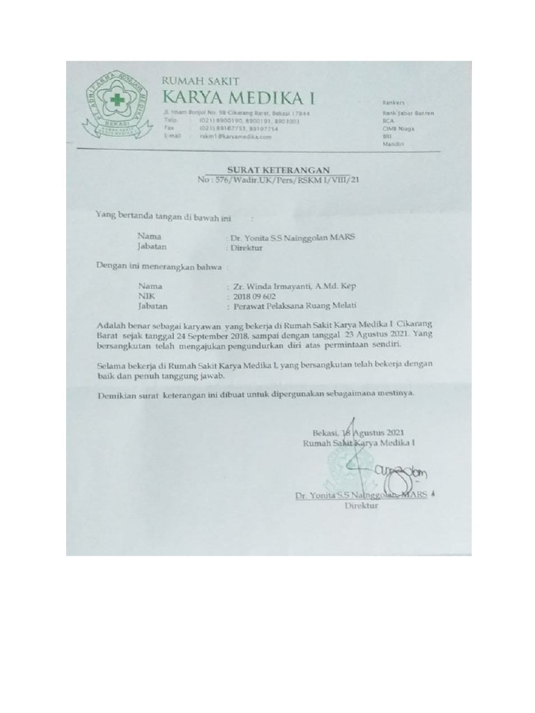 Paklaring RS Karya Medika 1 | PDF