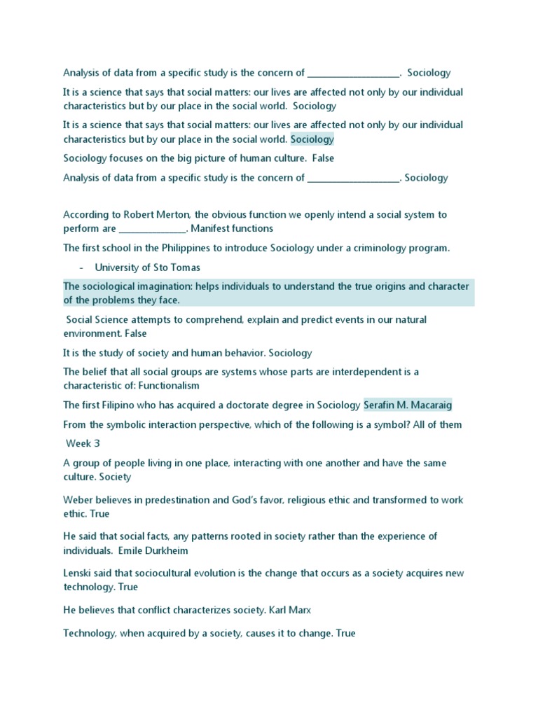 Answer Key | PDF | Sociology | Deviance (Sociology)