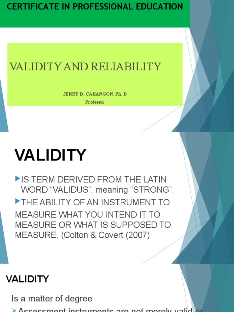 Validity & Reliability (Chapter 4 - Learning Assessment) | PDF | Validity (Statistics ...