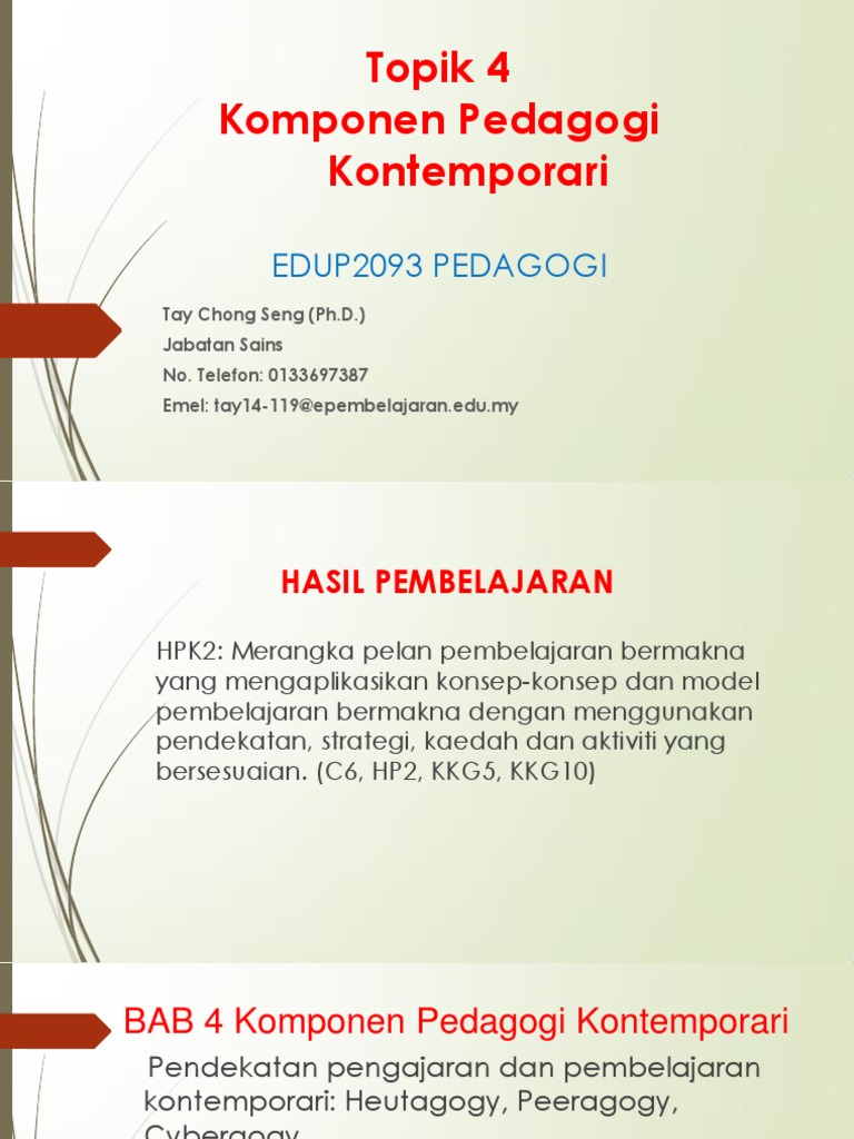 16 SEJ2 Topik 4 Komponen Pedagogi Kontemporari Final | PDF