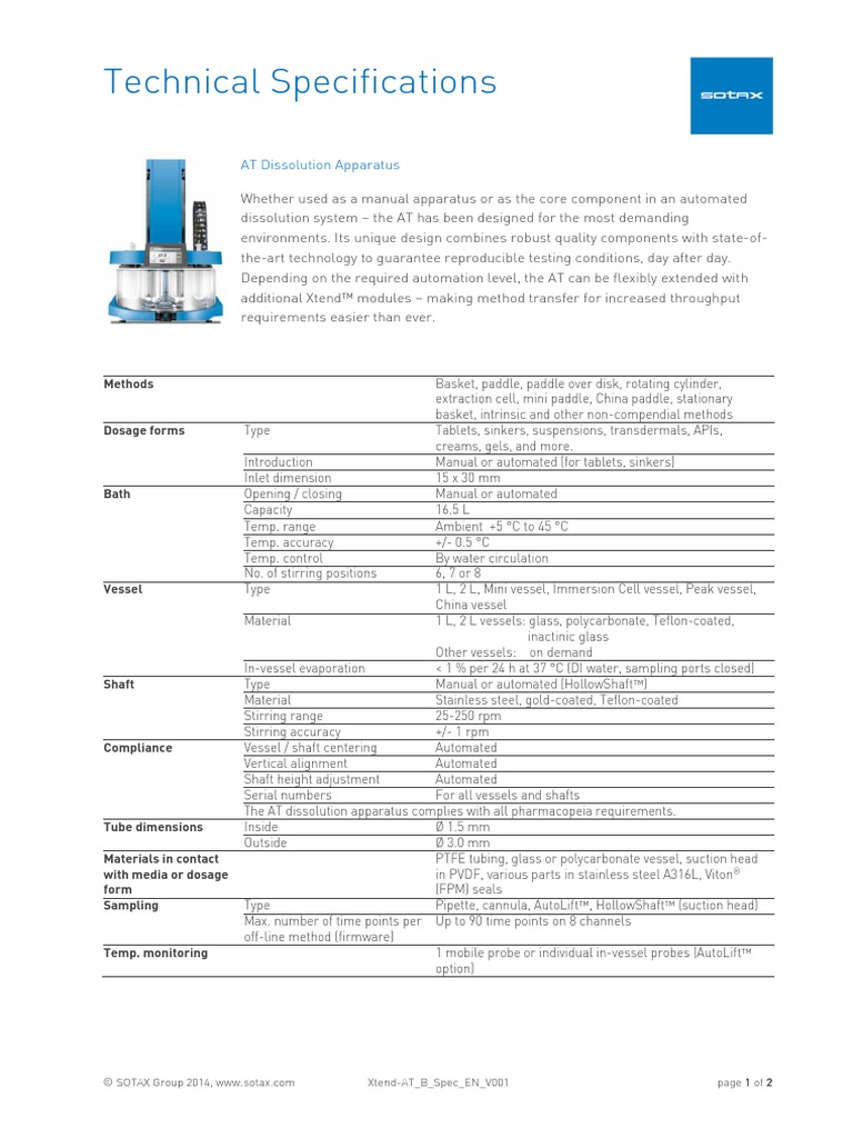 Technical Specifications: AT Dissolution Apparatus | PDF | Automation ...