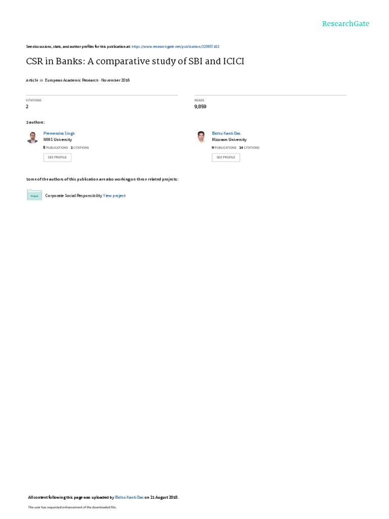 CSR in Banks: A Comparative Study of SBI and ICICI: European Academic ...