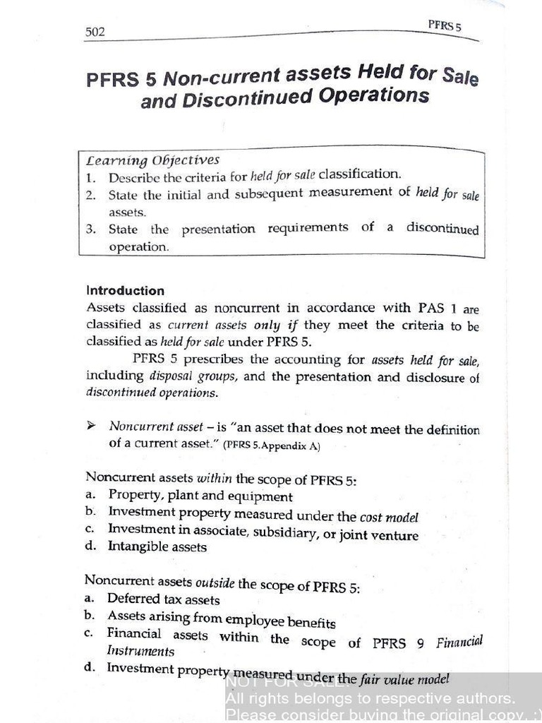 PFRS 5 Non Current Assets Held For Sale and Discontinued Operations | PDF