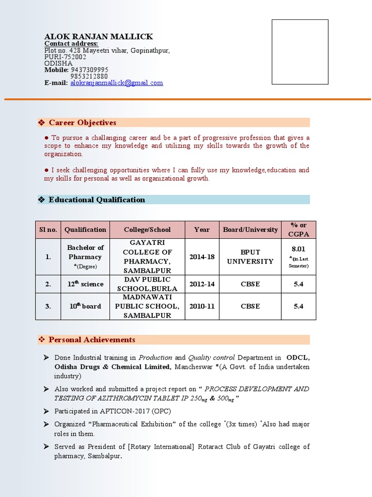 Alok Ranjan Mallick: Career Objectives | PDF