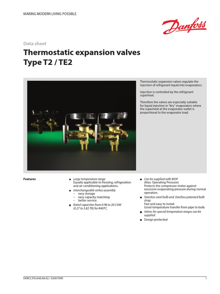 Thermostatic Expansion Valves Type T2 / TE2: Data Sheet | PDF ...