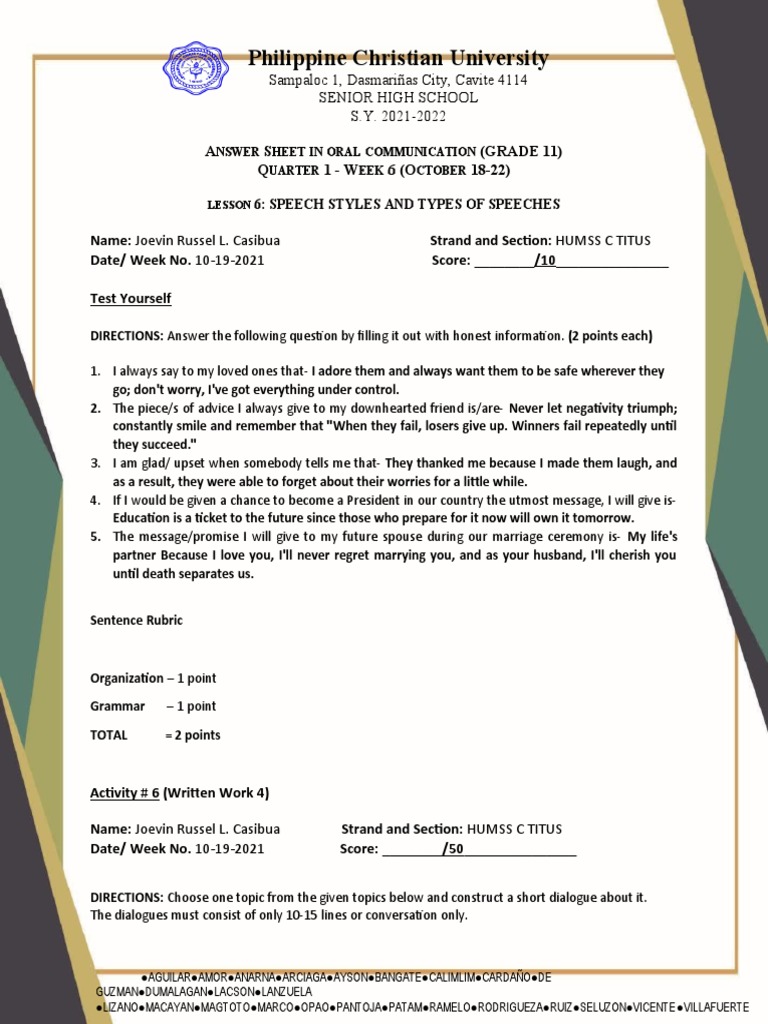 Joevin Russel L. Casibua - OC-AnswerSheet-Wk6 | PDF | Editing | Linguistics