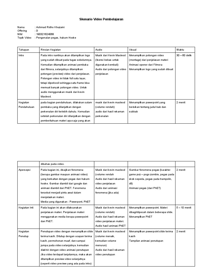 Template Skenario Video Pembelajaran | PDF