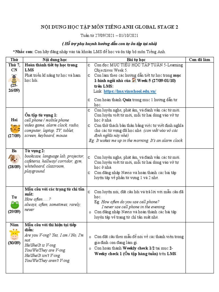 Nội Dung Học Tập Môn Tiếng Anh Global Stage 2 | PDF