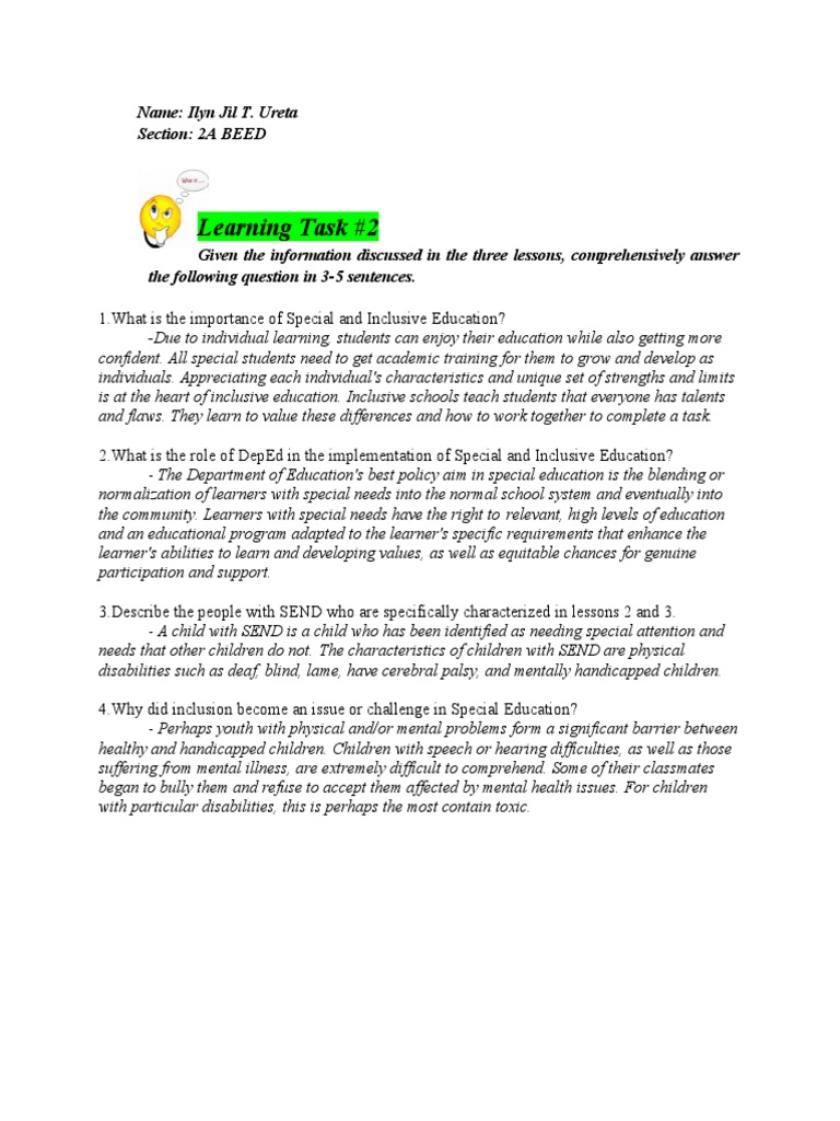Learning Task #2: Name: Ilyn Jil T. Ureta Section: 2A BEED | PDF