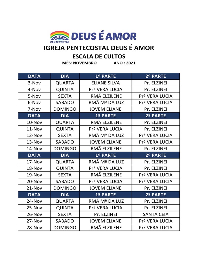 Escala de Culto Deus e Amor | PDF