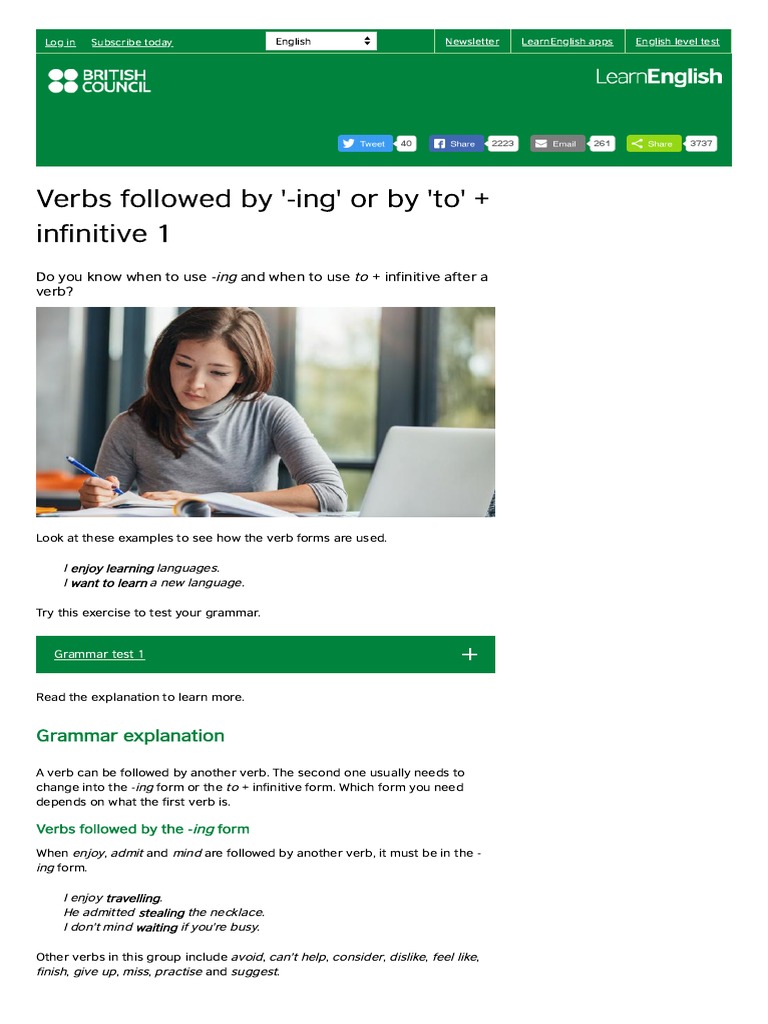 Understanding When to Use '-ing' Verbs or 'to + Infinitive' After ...