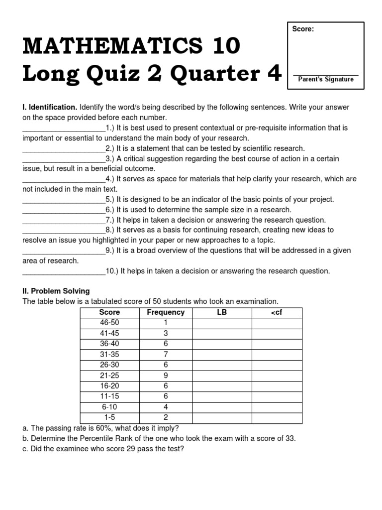MATH Grade 10 Long Quiz 2 | PDF