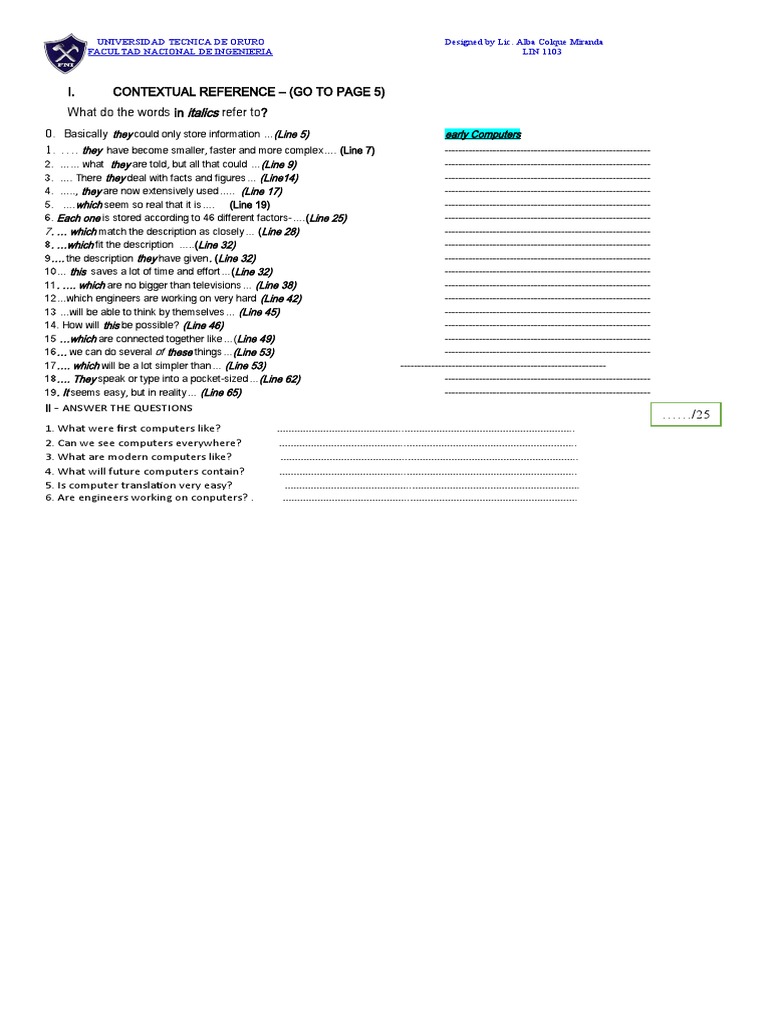 Contextual Reference Exercises | PDF | Computing | Cognition