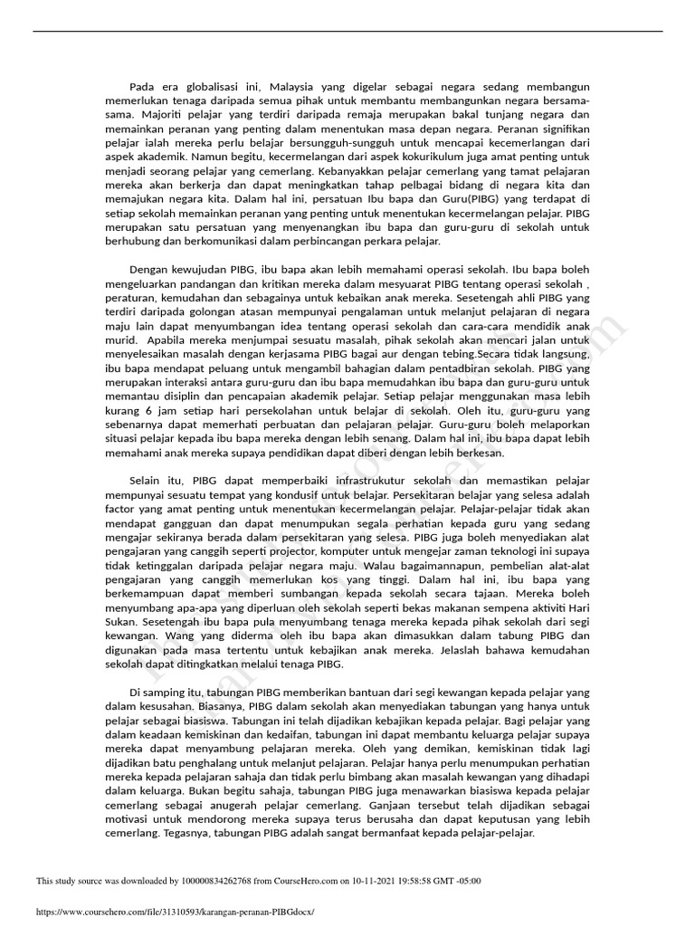 Karangan Peranan PIBG | PDF