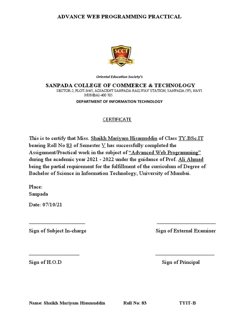 Shaikh Mariyam TYIT-B (83) AWP Practical | PDF | Web Application ...