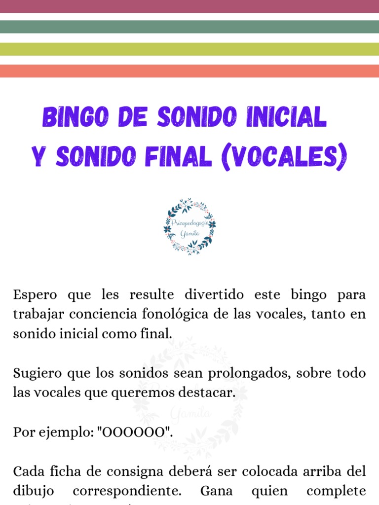 Bingo de Sonidos Iniciales y Finales | PDF | Arte