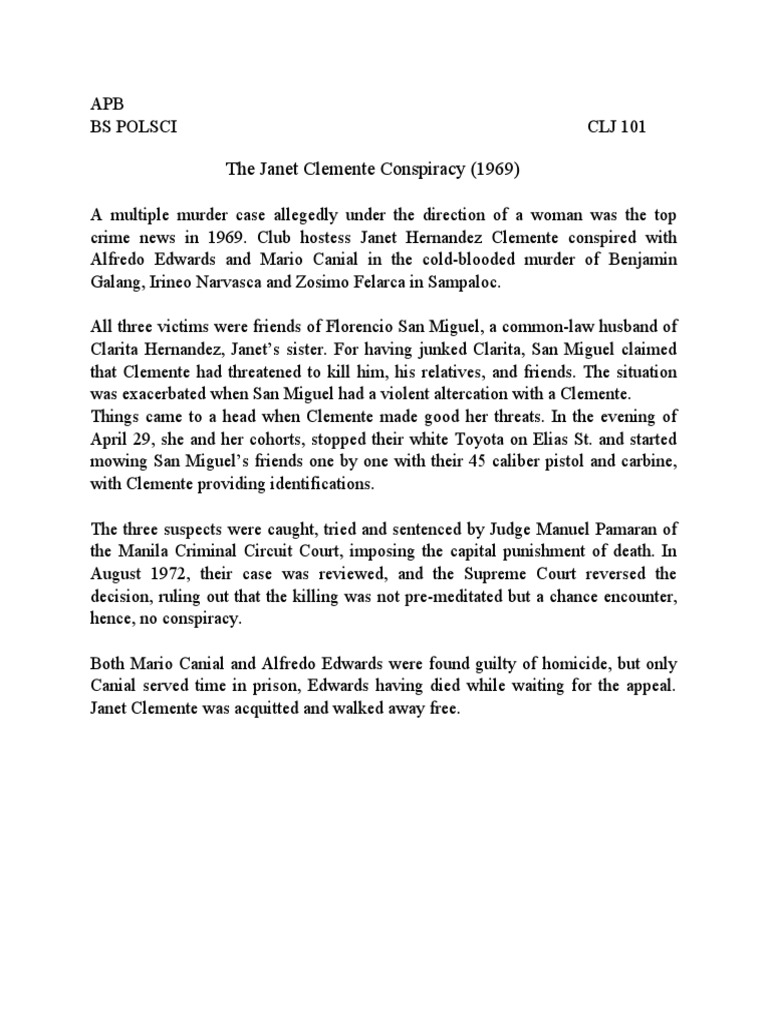 The Janet Clemente Conspiracy: A 1969 Multiple Murder Case Allegedly ...