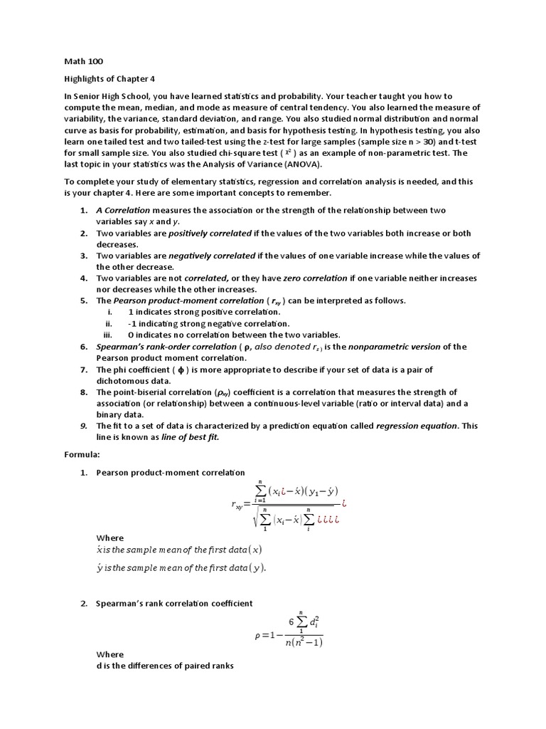 Math 100 (MMW) - Activity 04 | PDF | Correlation And Dependence | Statistics