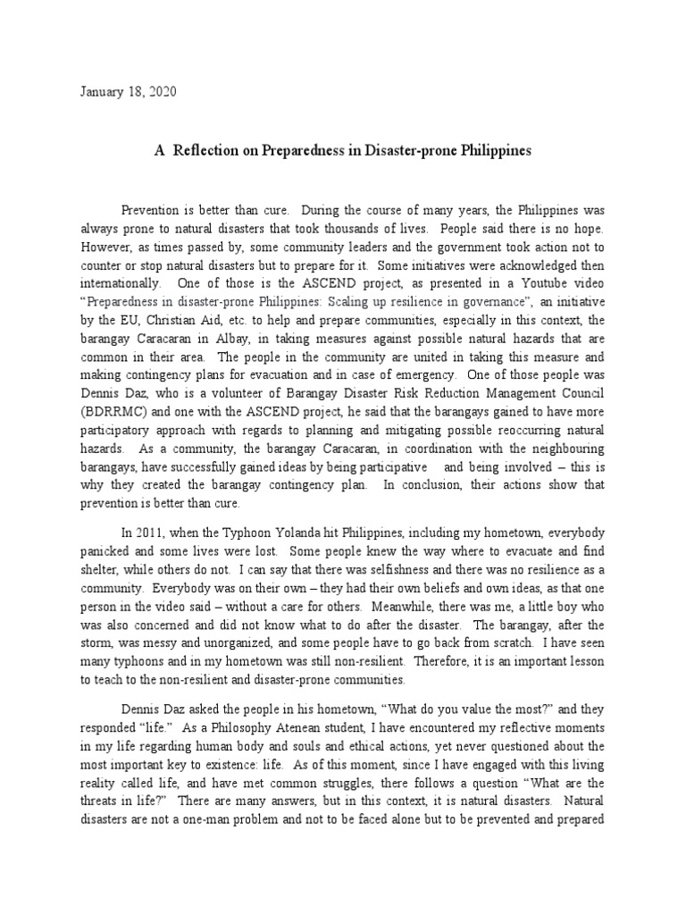 A Reflection On Preparedness in Disaster-Prone Philippines | PDF ...