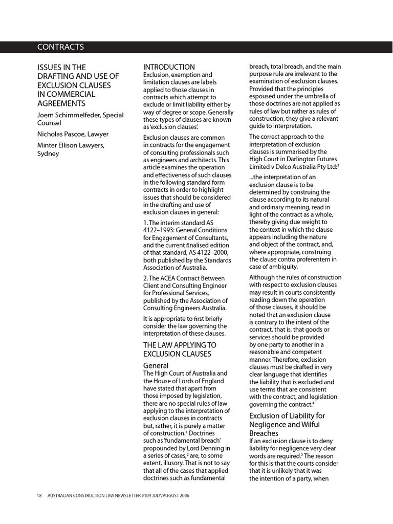 Exclusion Clauses in AS4122 Contracts | PDF | Legal Liability | Negligence