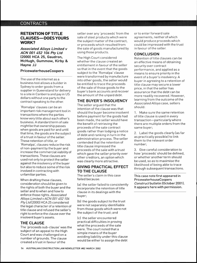 Retention of Title Clauses - Does Yours Work | PDF | United Kingdom ...