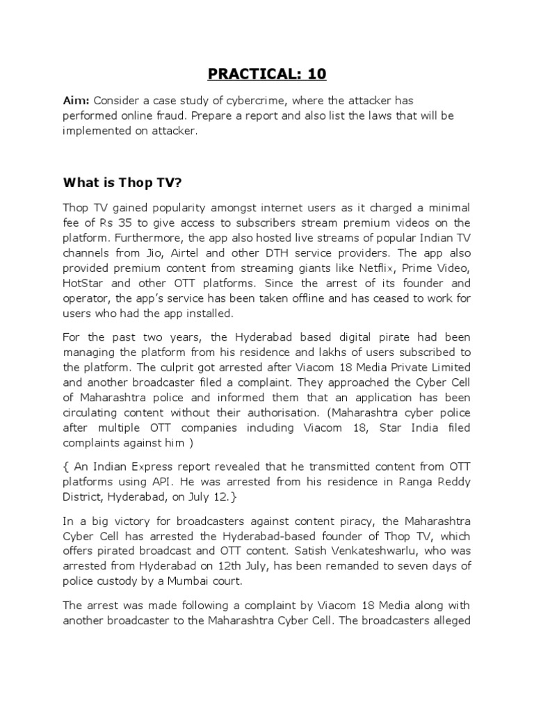 Practical: 10: What Is Thop TV? | PDF | Streaming Media | Copyright ...