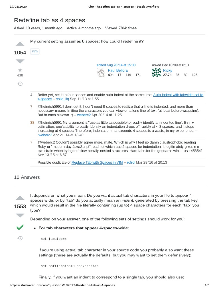 Vim - Redefine Tab As 4 Spaces - Stack Overflow | PDF | Computer Programming | Computing