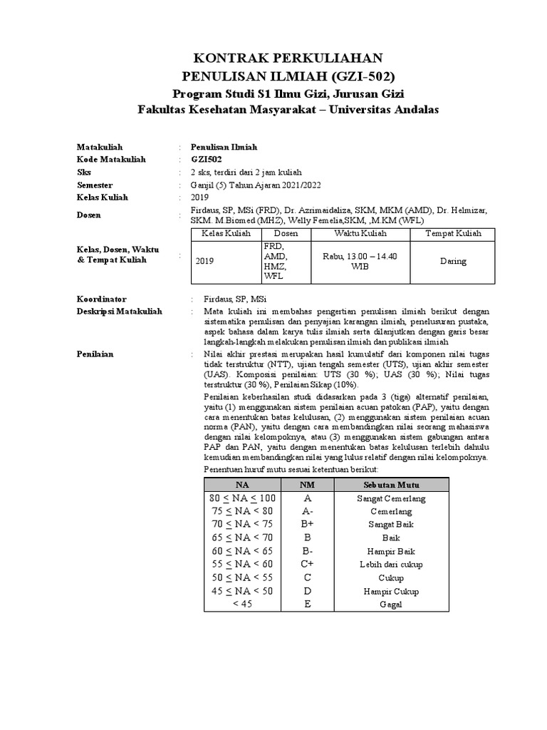 Pertemuan 1 - Kontrak Perkuliahan | PDF