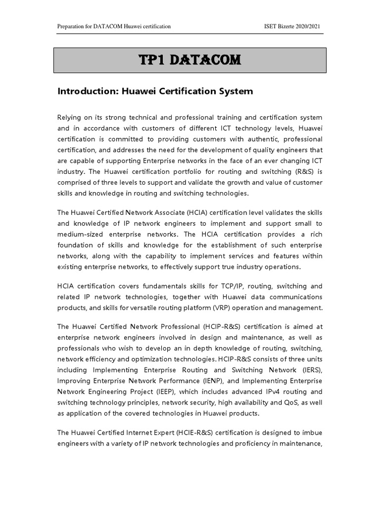 Tp1 Datacom: Introduction: Huawei Certification System | Download Free ...