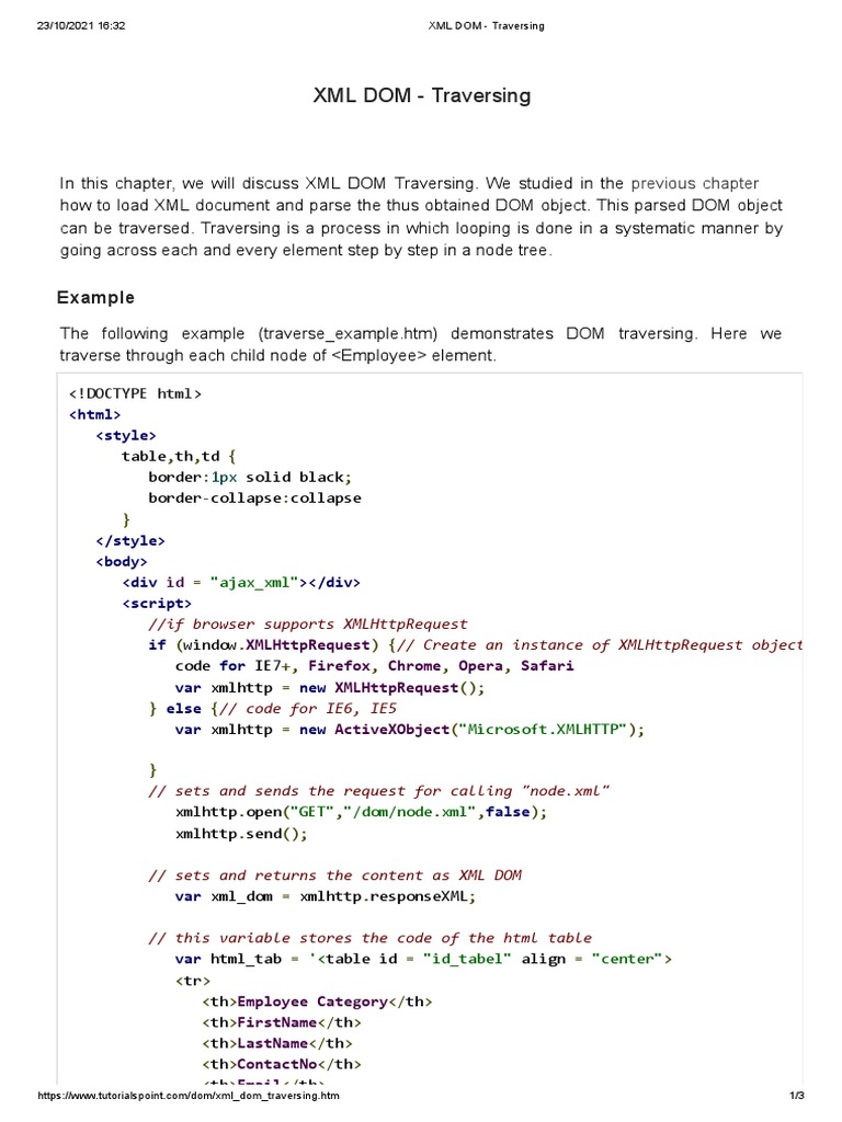 XML DOM - Traversing | PDF | Document Object Model | Xml