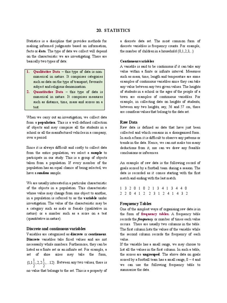 Statistics: Continuous Variables | PDF | Quartile | Mode (Statistics)