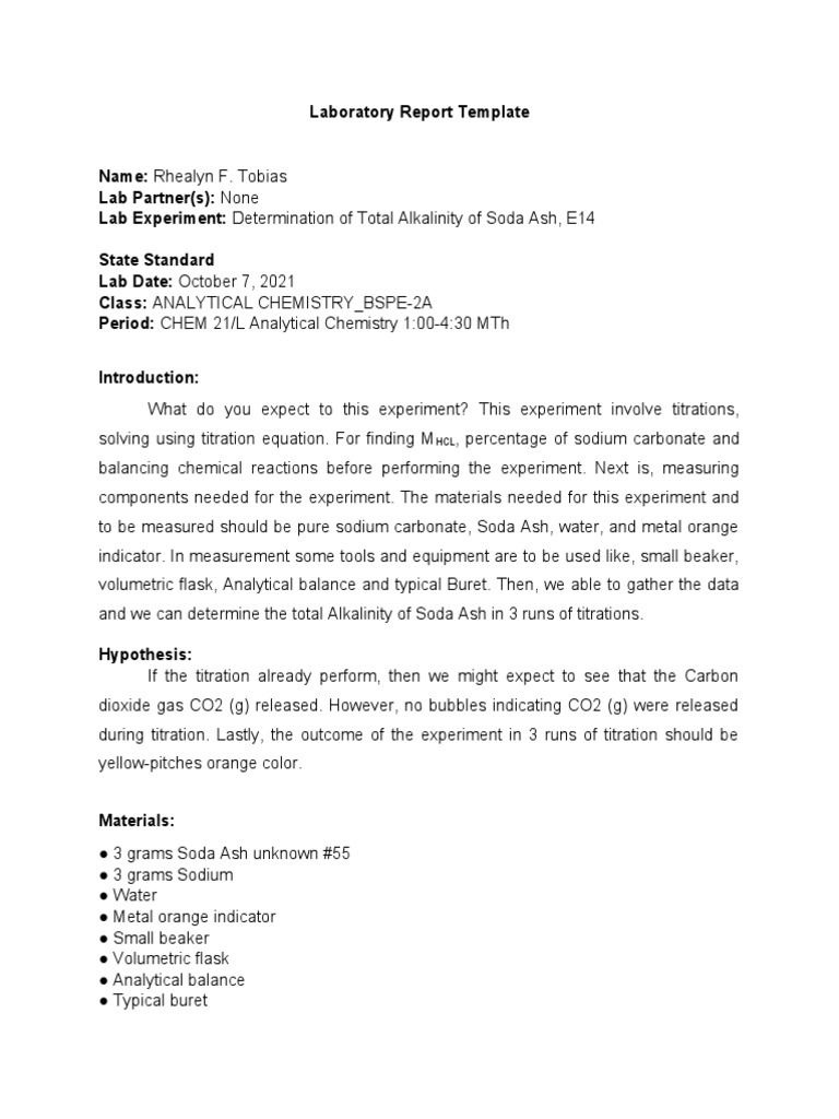 Analytical Chemistry Lab Report | PDF | Chemistry | Titration