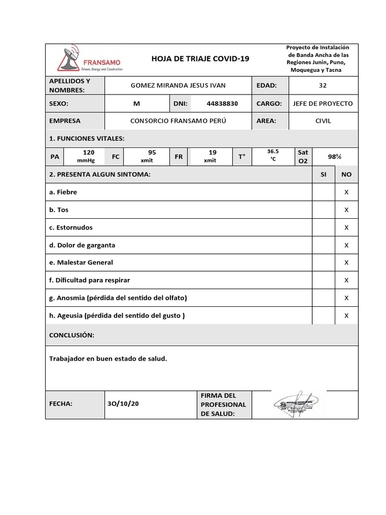 Hoja de Triaje Covid | PDF | Especialidades Medicas | Medicina