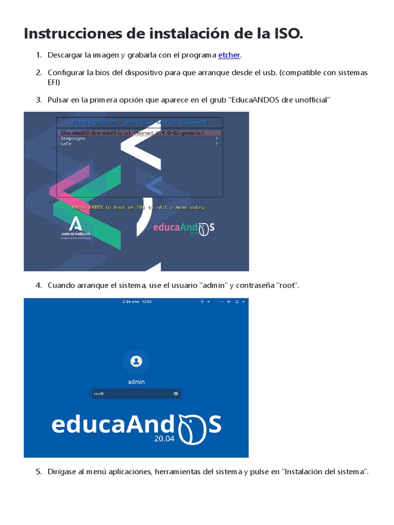 Instrucciones de Instalación de La ISO Educaandos | PDF
