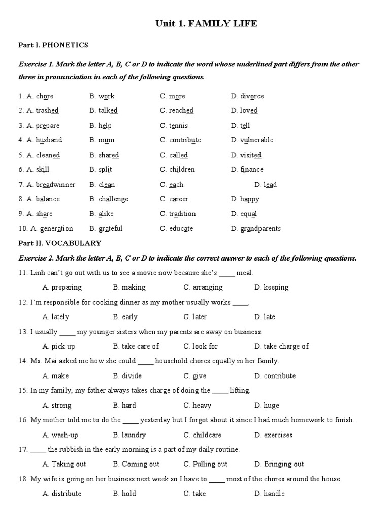 Family Life: Phonetics and Vocabulary Exercises | PDF | Family | Marriage